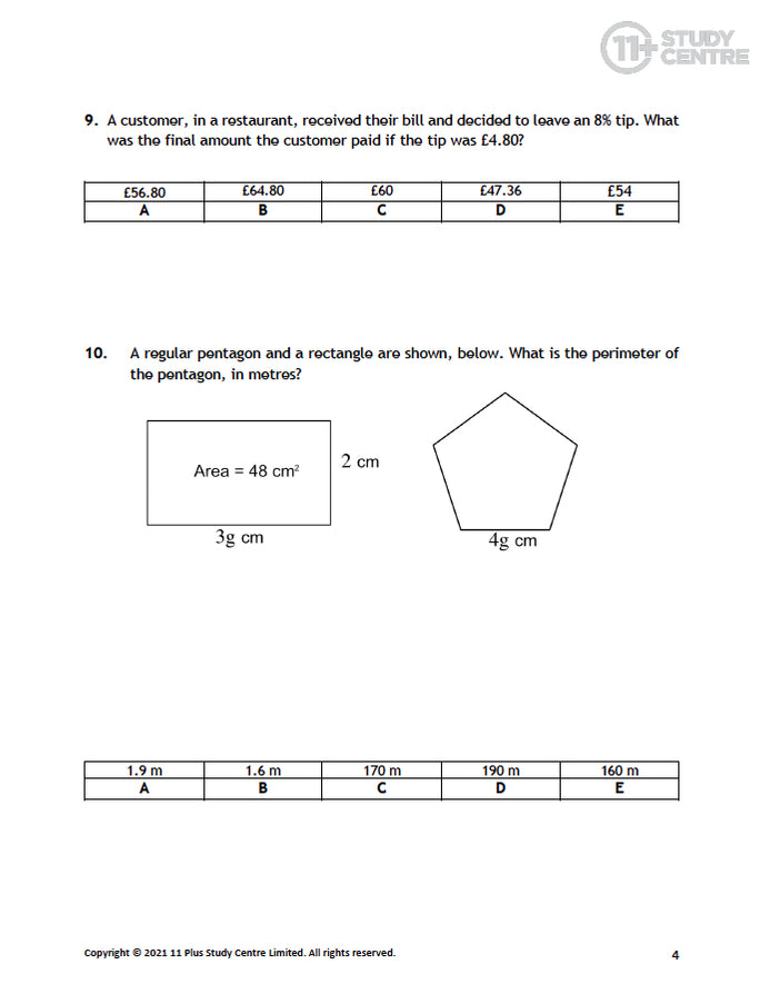 11 Plus Maths Problem Solving Test - | 11 Plus Resources