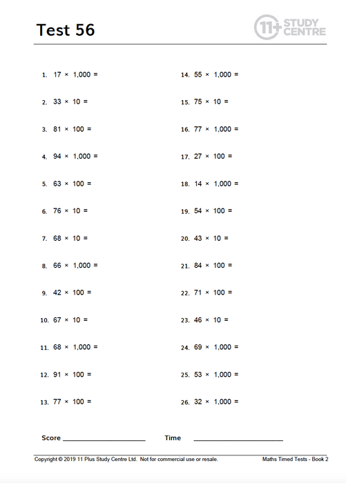 70 Maths Timed Tests - The 4 Operations (Advanced) - Book 2 — 11 Plus ...