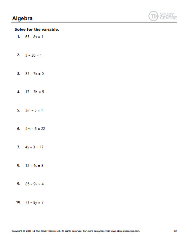 11+ Algebra questions with answers FREE PDF | 11 Plus Resources